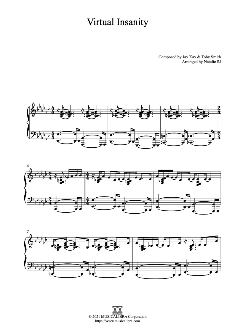 [PIANO SOLO 楽譜] Virtual Insanity ピアノ 編曲 楽譜 : MUSICALIBRA JAPAN