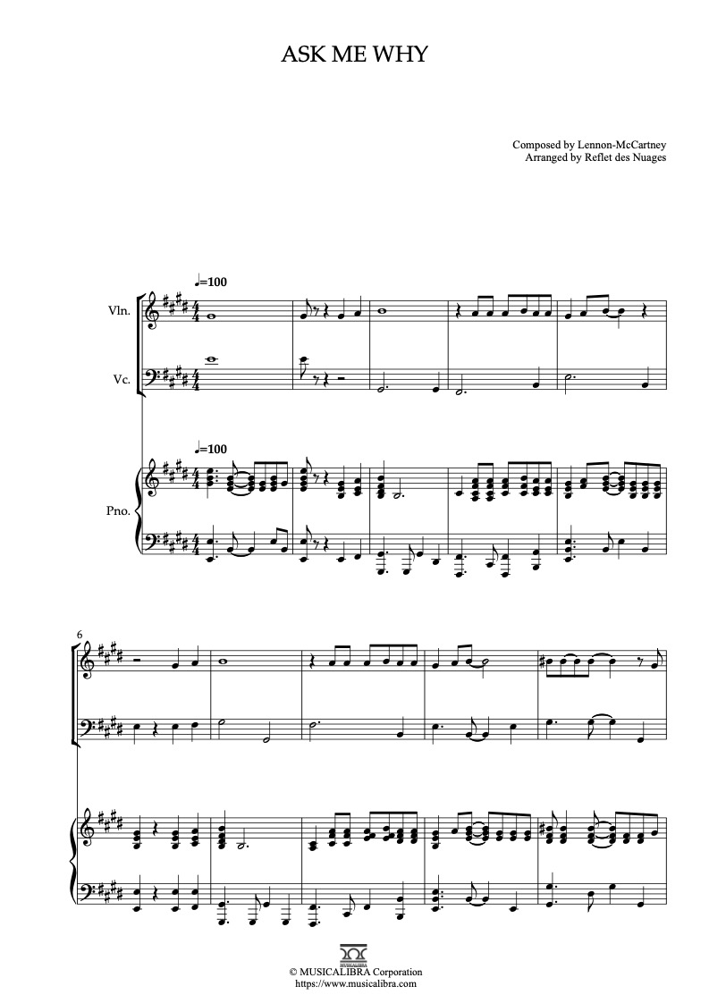 [TRIO SHEET MUSIC] Ask Me Why - Violin, Cello and Piano Chamber ...