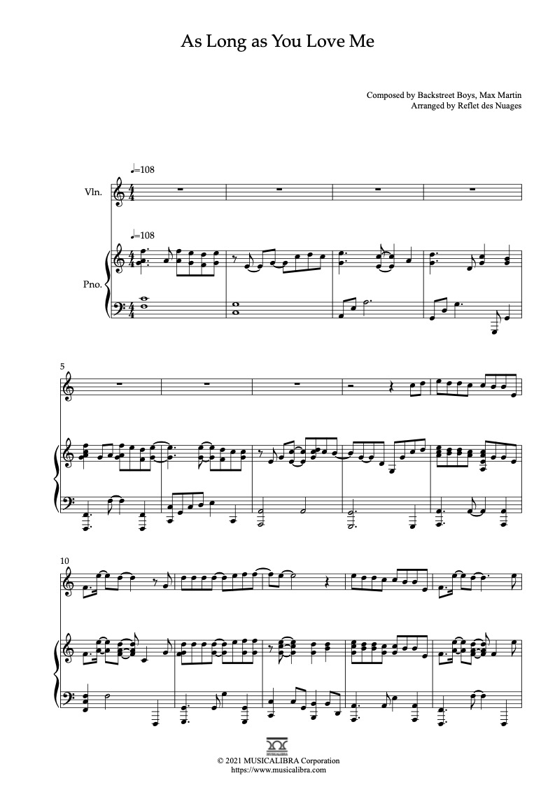 [DUET SHEET MUSIC] As Long as You Love Me - Violin and Piano Chamber ...