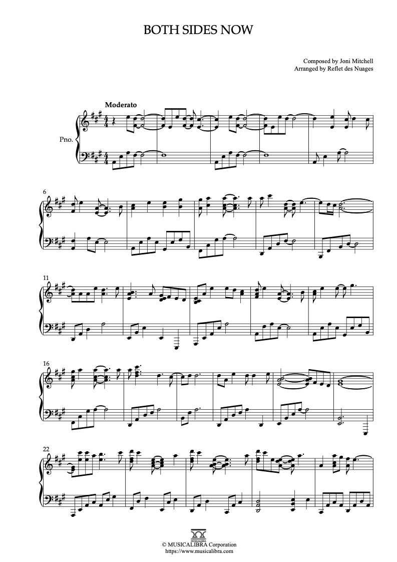 [PIANO SOLO 악보] Both Sides Now 피아노 편곡 악보 : Musicalibra Korea