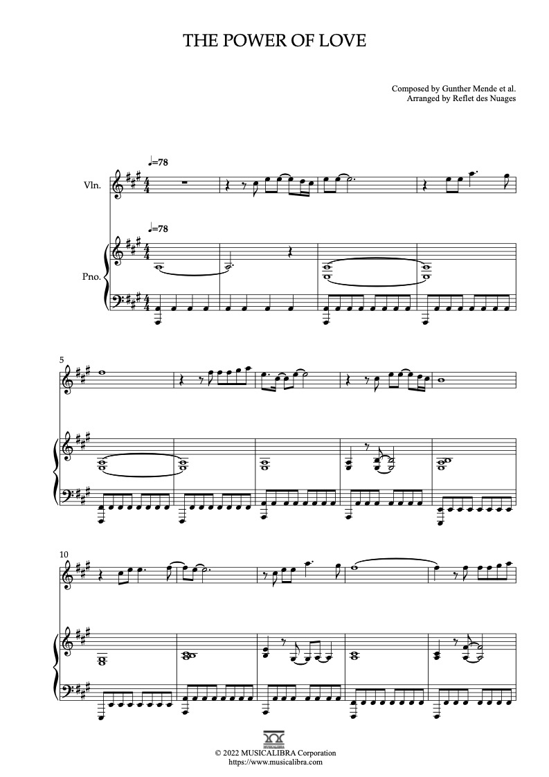 [DUET SHEET MUSIC] The Power of Love - Violin and Piano Chamber ...