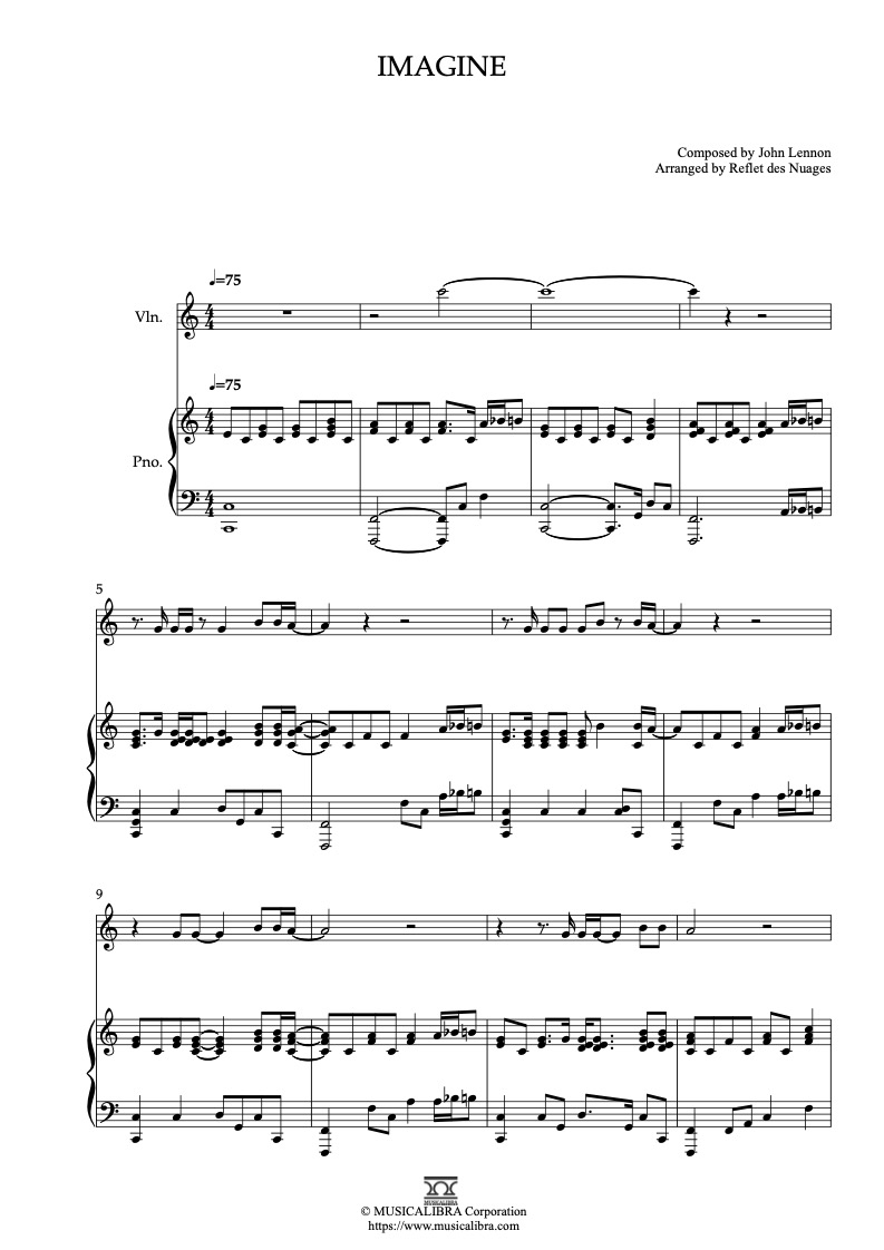 [DUET SHEET MUSIC] Imagine - Violin and Piano Chamber Ensemble ...