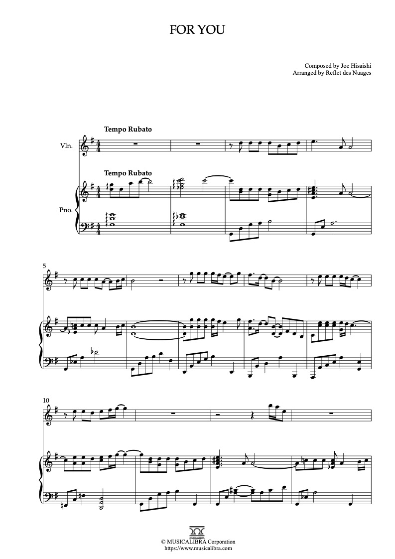 [DUET SHEET MUSIC] For You - Violin and Piano Chamber Ensemble ...