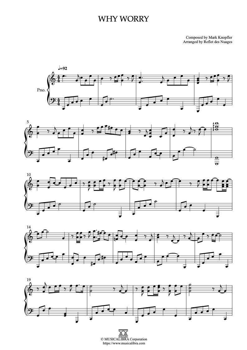 [PIANO SOLO SHEET MUSIC] Why Worry : MUSICALIBRA