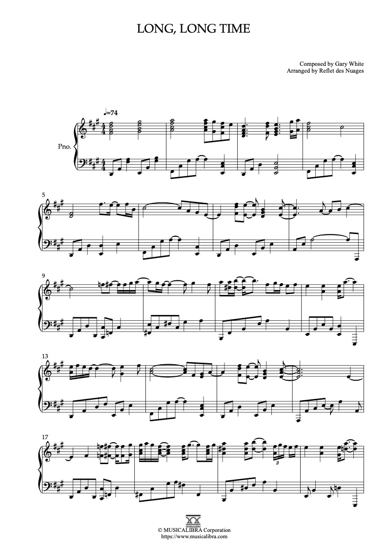 [PIANO SOLO SHEET MUSIC] Long, Long Time : MUSICALIBRA