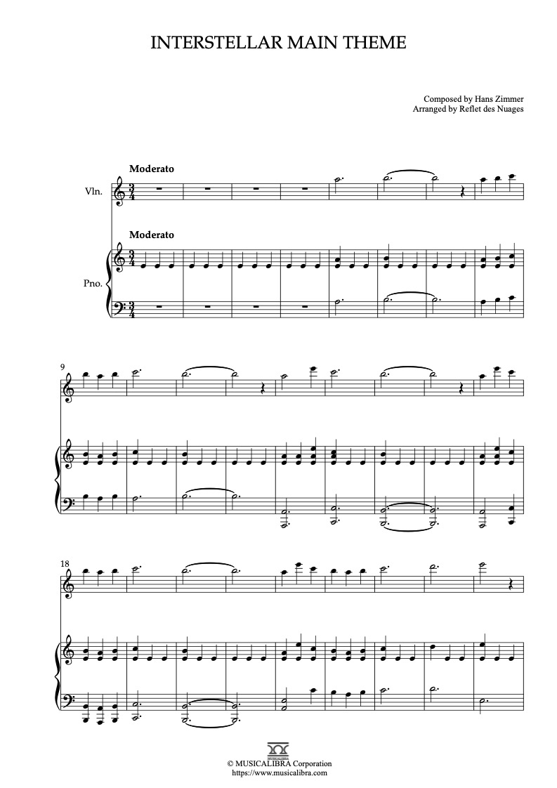 [DUET SHEET MUSIC] Interstellar Main Theme - Violin and Piano Chamber ...
