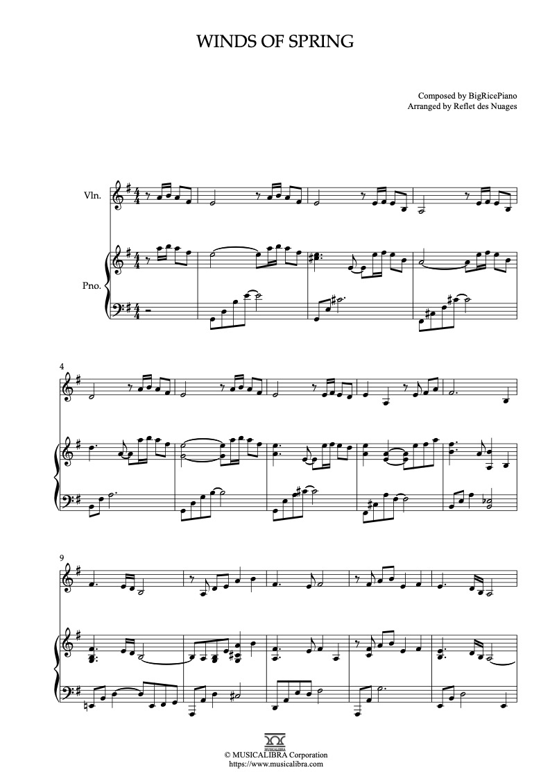 [DUET SHEET MUSIC] Winds of Spring - Violin and Piano Chamber Ensemble ...