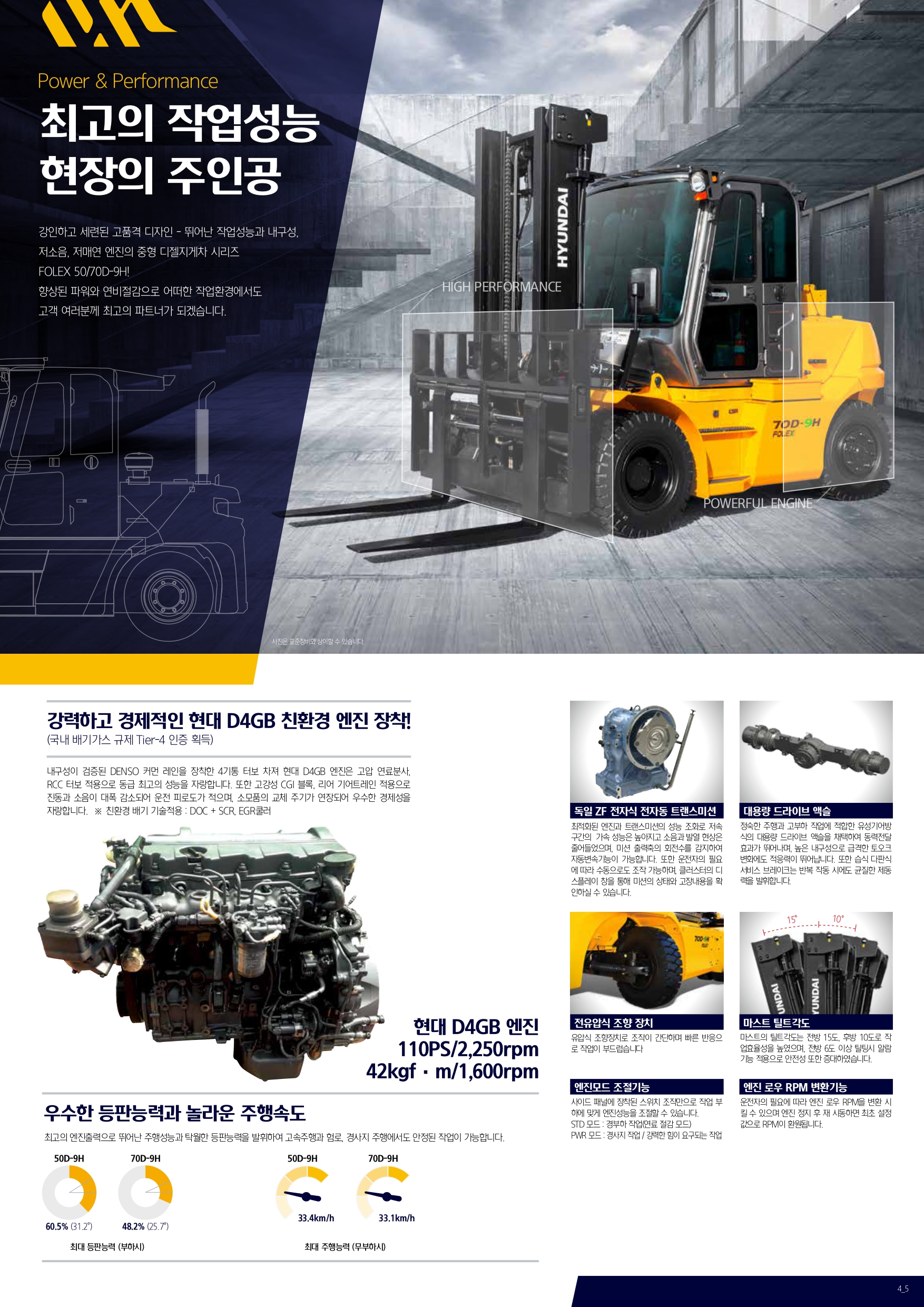7톤 현대 좌식 디젤 중형지게차 70D-9H : HD현대지게차-직영센터