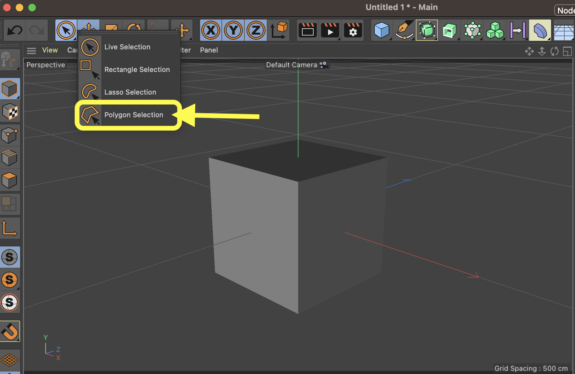 시네마포디/ Cinema 4D/ c4d 기본기능 1편 선택툴/ Live / Rectangle/ Lasso/ Polygon ...