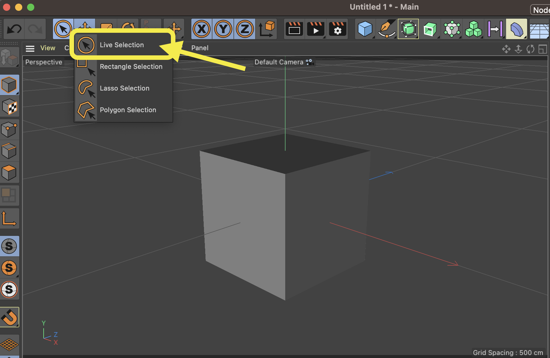 시네마포디/ Cinema 4D/ c4d 기본기능 1편 선택툴/ Live / Rectangle/ Lasso/ Polygon ...