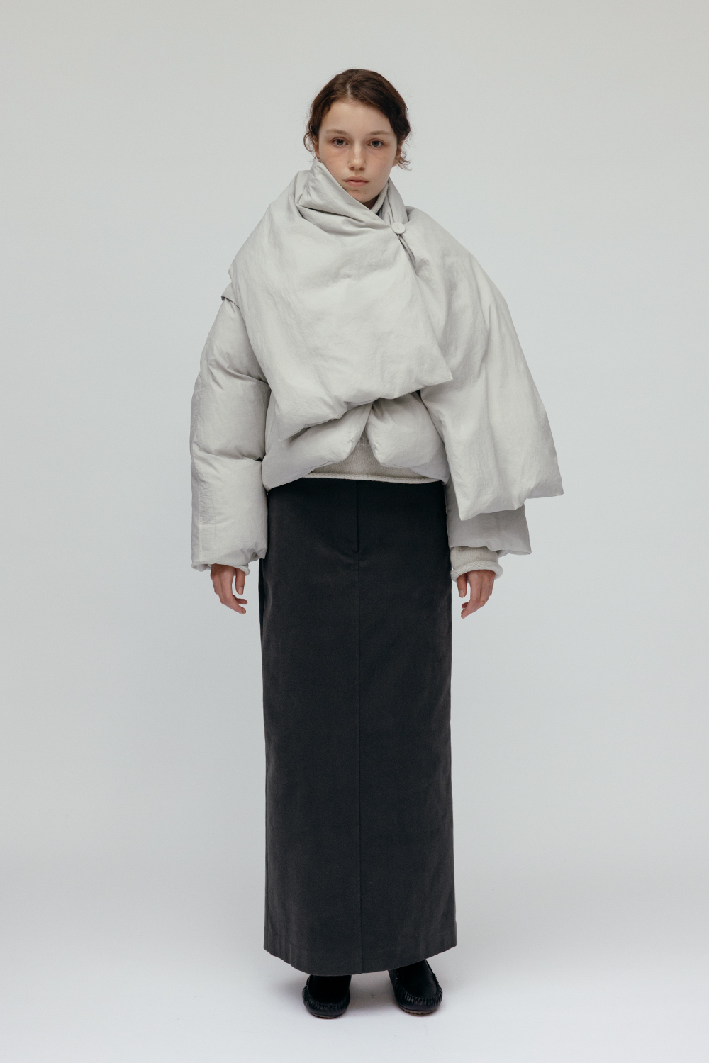 GOOSE DOWN COLLARLESS MUFFLER BLOUSON - L GREY - 감도 깊은 취향 셀렉트샵 29CM