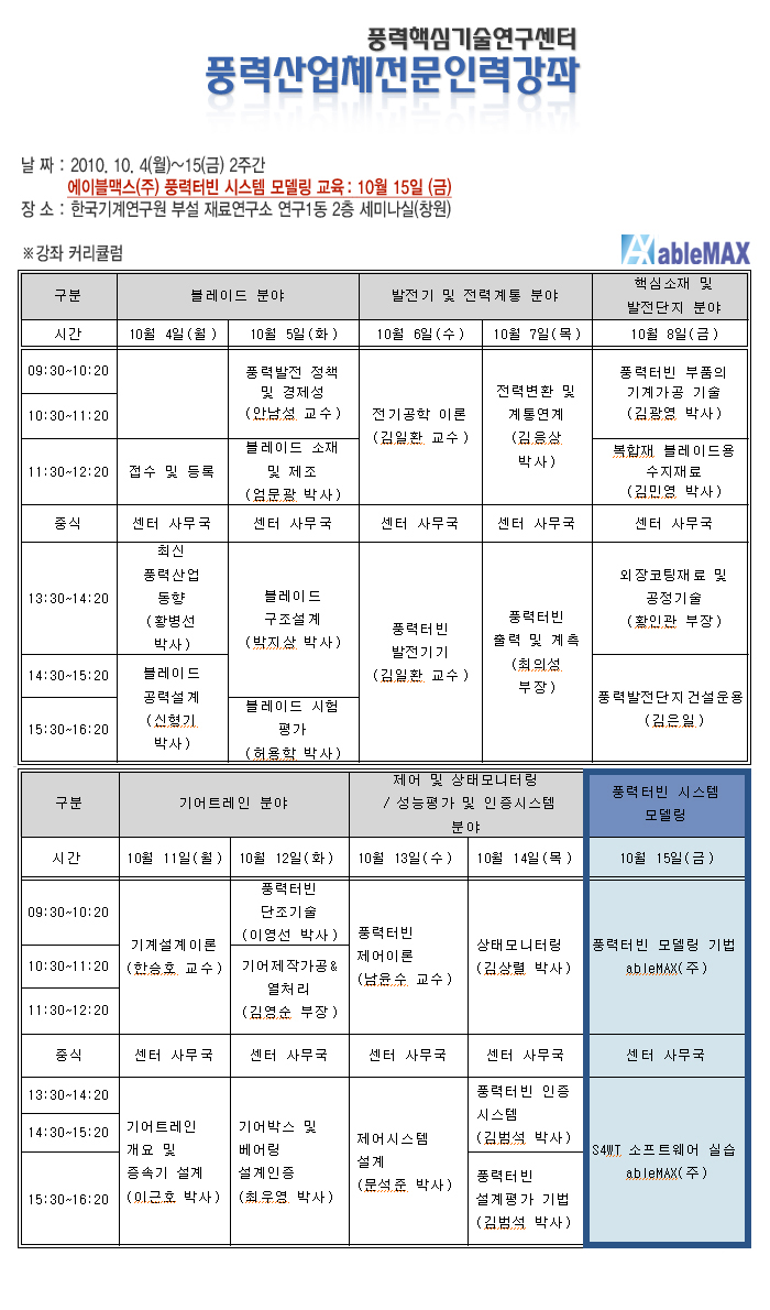 ableMAX(주) & KIMS 공동주최 풍력시스템 집중 교육 : ableMAX