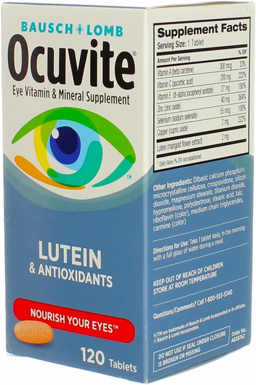 바슈롬, 오큐바이트 루테인 아이 비타민 눈 영양제 - 120정 / Bausch & Lomb Ocuvite Eye Vitamin ...