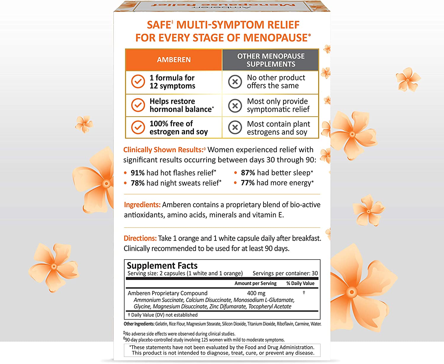 엠버렌, 12가지 폐경기 갱년기 증상, 열감, 야간 발한, 기분 변화, 낮은 에너지 - 60캡슐 / Amberen: Safe ...