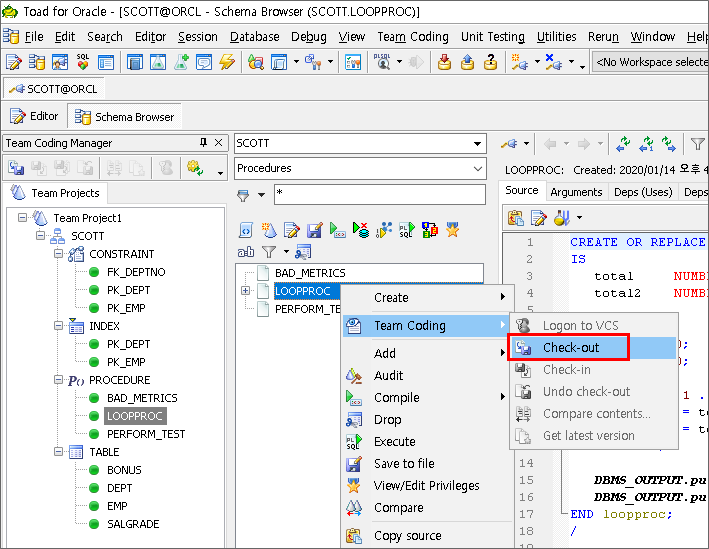 [Toad for Oracle] 팀 코딩 오브젝트 수정(Check-Out, Check-In) : 토드 활용 TIP | 토드 ...