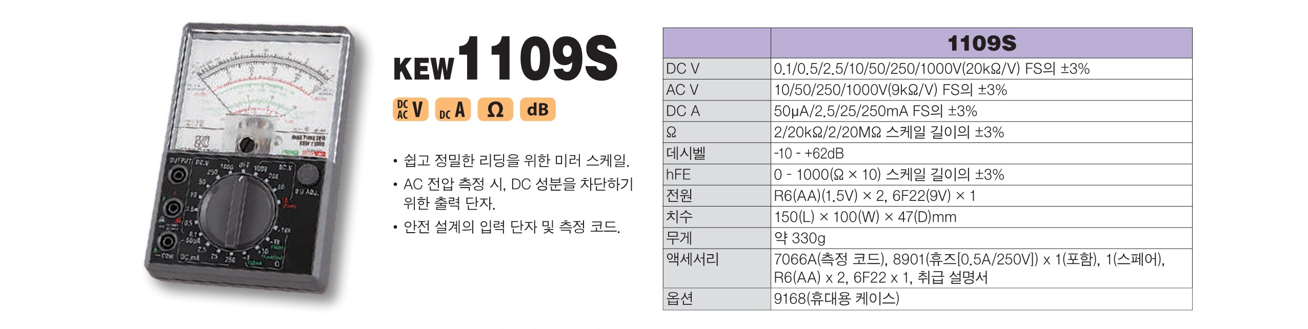 KYORITSU KEW 1109S 아날로그 멀티미터 : 지니어스인더스트리 - 대한민국 No.1 산업장비 공급채널