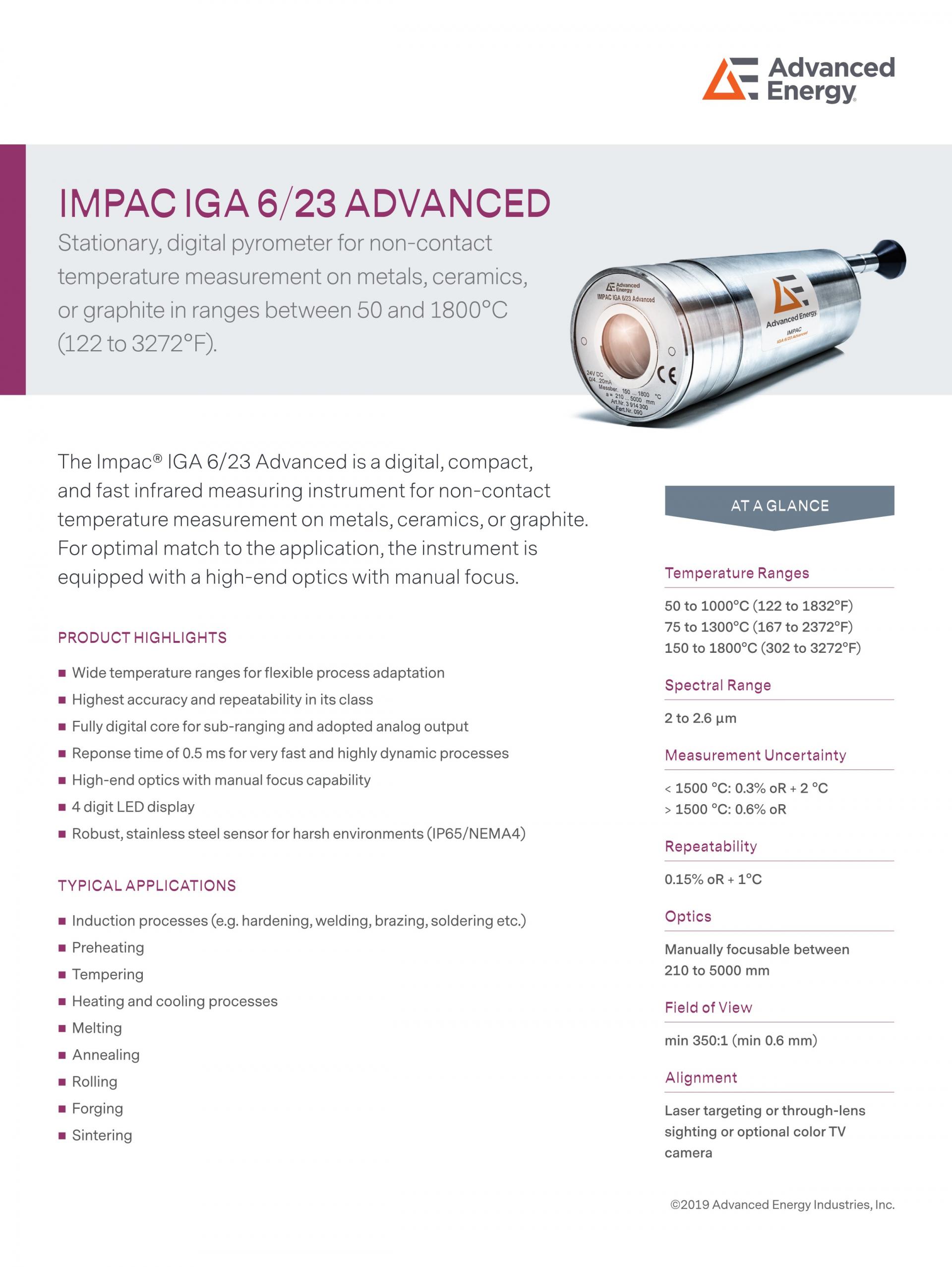 ADVANCED ENERGY IGA 6/23 ADVANCED 고온계 : 지니어스인더스트리 - 대한민국 No.1 산업장비 공급채널