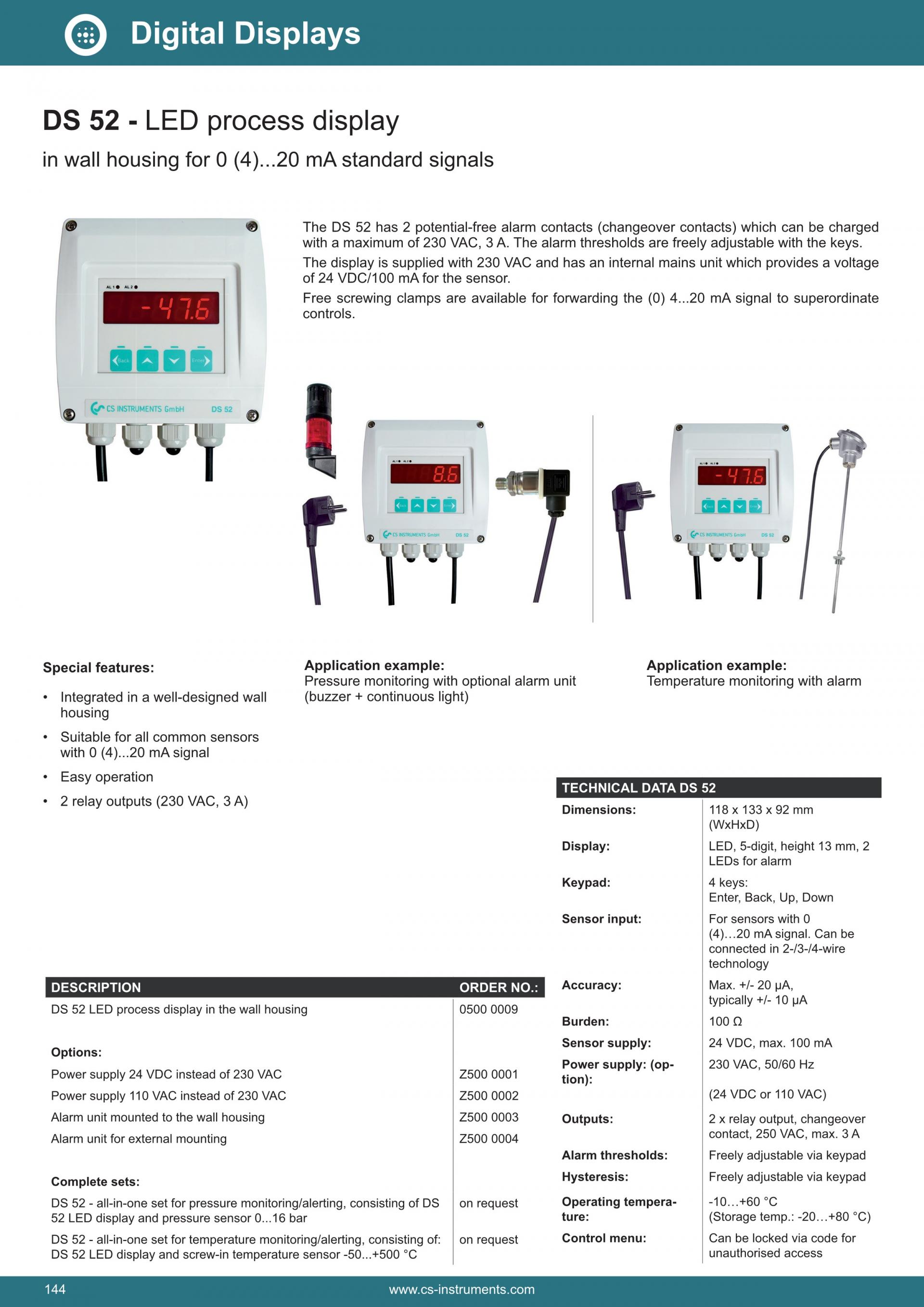 CS INSTRUMENTS DS 52 디지털 프로세스 미터 : 지니어스인더스트리 - 대한민국 No.1 산업장비 공급채널