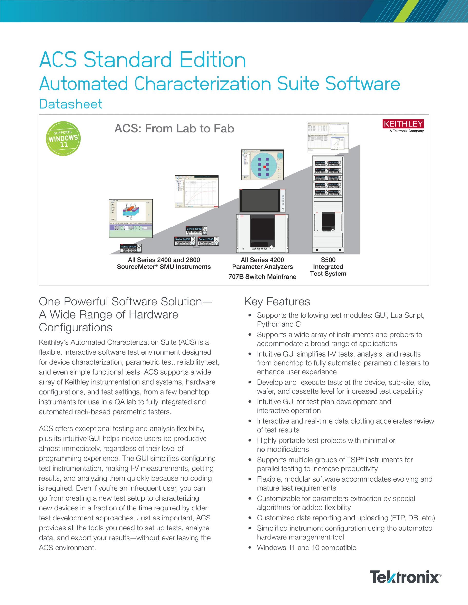 TEKTRONIX Keithley 자동 특성화 제품군(ACS) 반도체 테스트 시스템 소프트웨어 : 지니어스인더스트리 - 대한민국 No.1 산업장비 공급채널