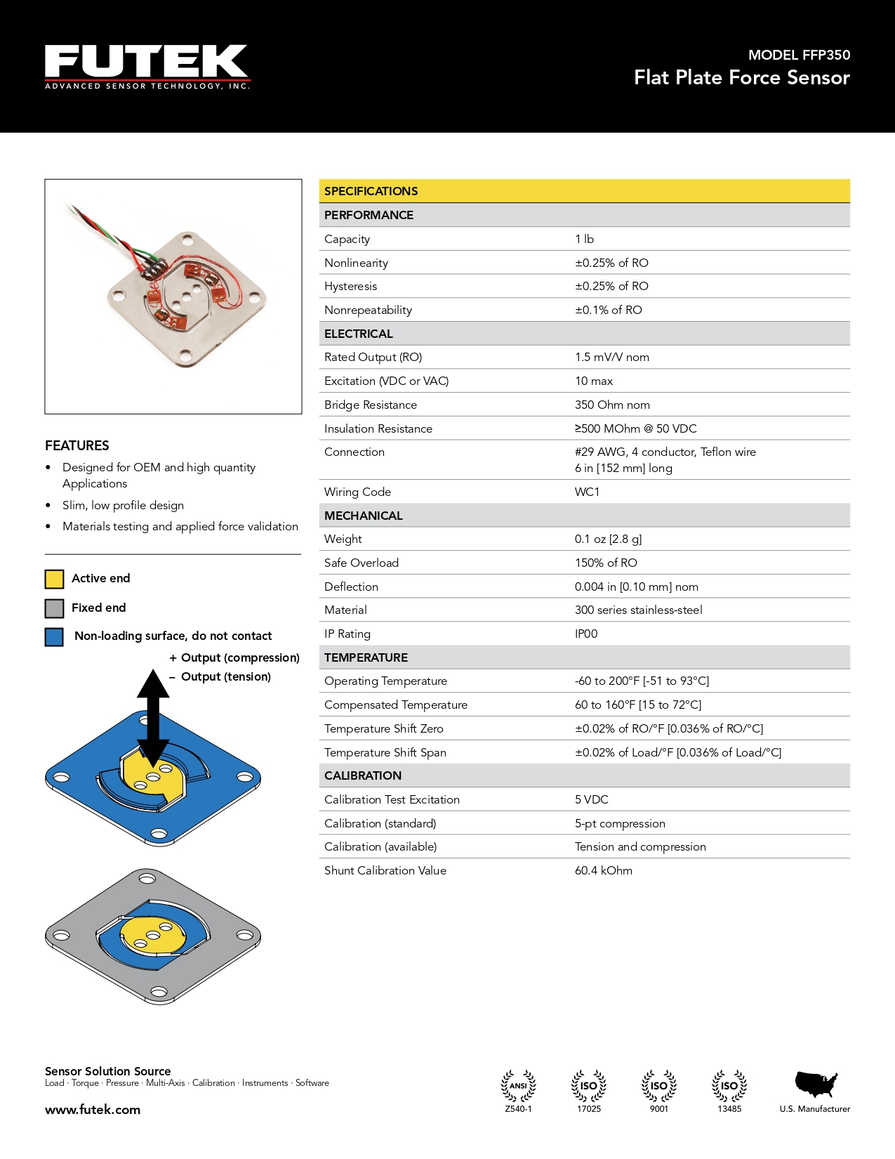 FUTEK FFP350 Flat Plate Force Sensor : 지니어스인더스트리 - 대한민국 No.1 산업장비 공급채널