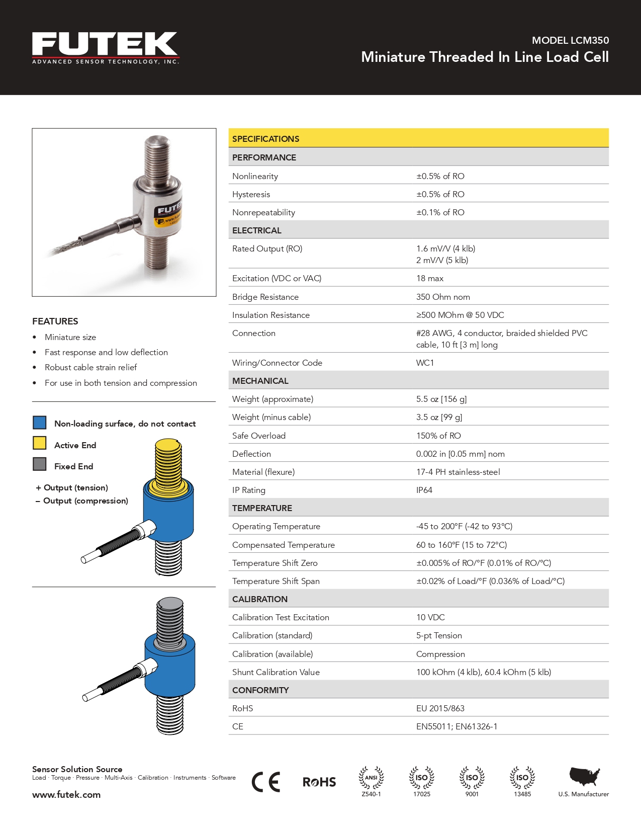 FUTEK LCM350 Miniature Threaded In Line Load Cell : 지니어스인더스트리 - 대한민국 No ...
