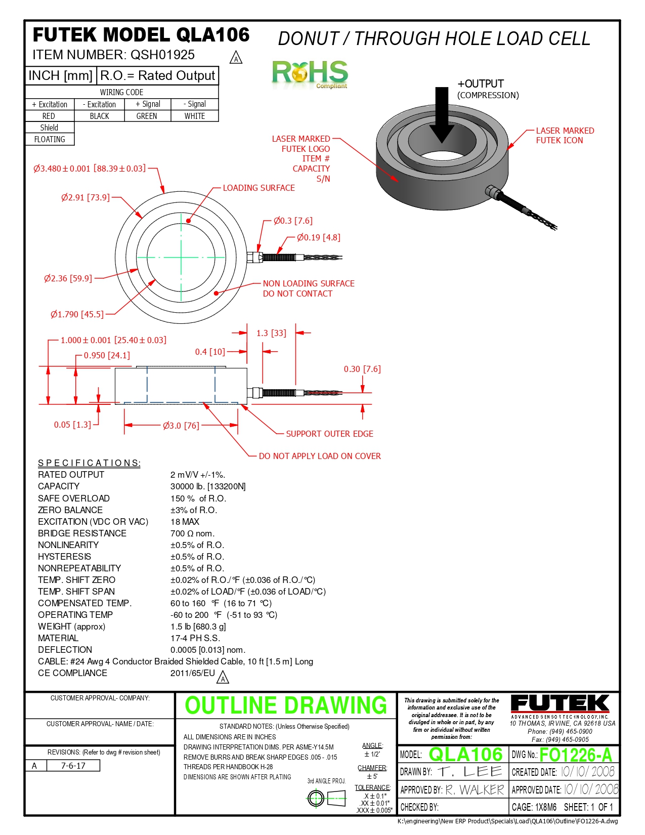 FUTEK QLA106 Thru Hole/Donut Load Cell with 1.79 ID : 지니어스인더스트리 - 대한민국 ...