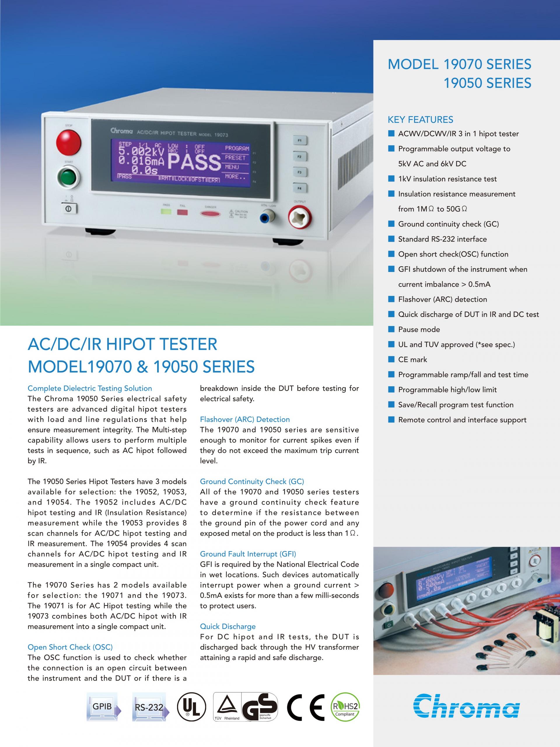 CHROMA 19053 HIPOT 테스터 : 지니어스인더스트리 - 대한민국 No.1 산업장비 공급채널