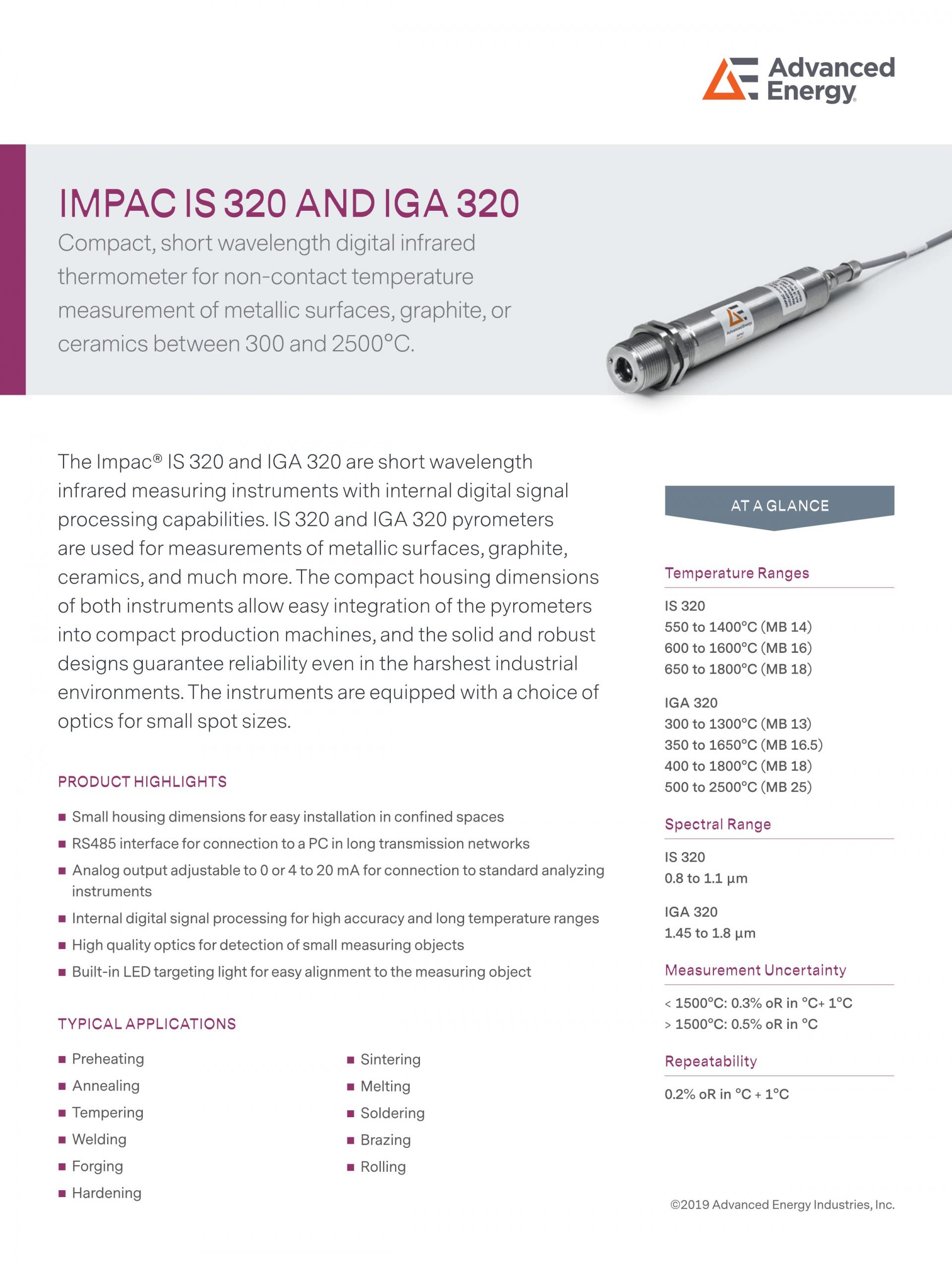 ADVANCED ENERGY IGA 320 고온계 : 지니어스인더스트리 - 대한민국 No.1 산업장비 공급채널