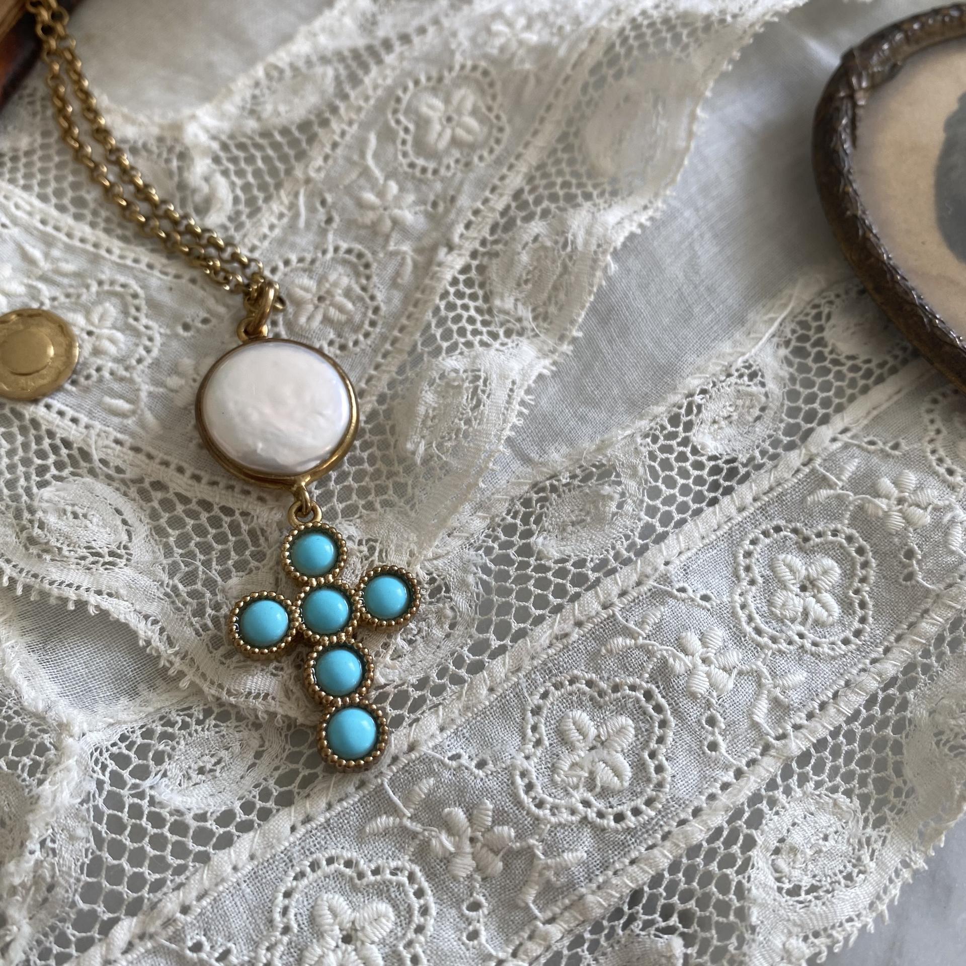 Hope Gold-plated Turquoise Cross Necklace : Jamie collections