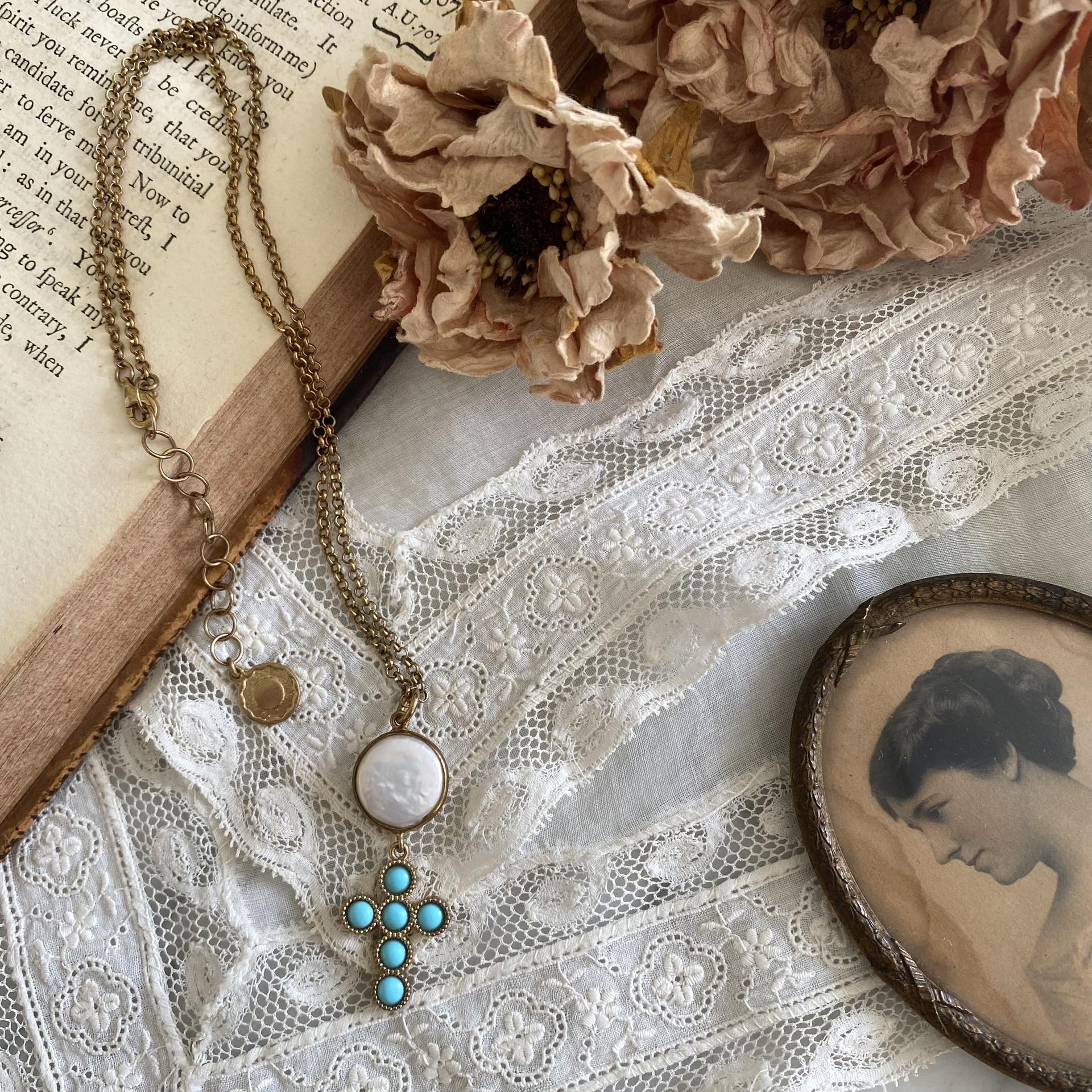 Hope Gold-plated Turquoise Cross Necklace : Jamie collections