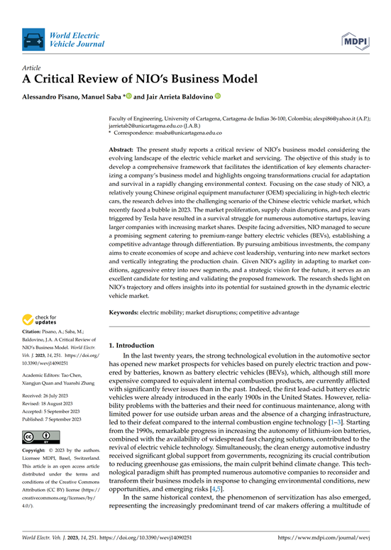 (MDPI) NIO의 비즈니스 모델에 대한 비판적 검토 (A Critical Review of NIO’s Business ...
