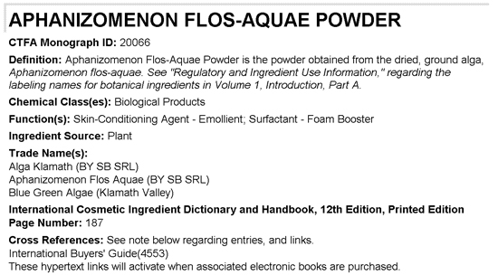 아파니조메논 플로스아콰이가루 : 화장품 원료 검색
