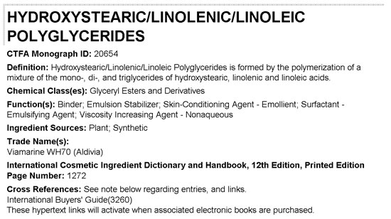 하이드록시스테아릭/리놀레닉/리놀레익폴리글리세라이즈 : 화장품 원료 검색