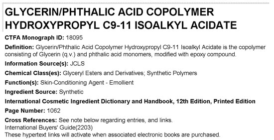 글리세린/프탈릭애씨드코폴리머하이드록시프로필C9-11아이소알킬애씨데이트 : 화장품 원료 검색