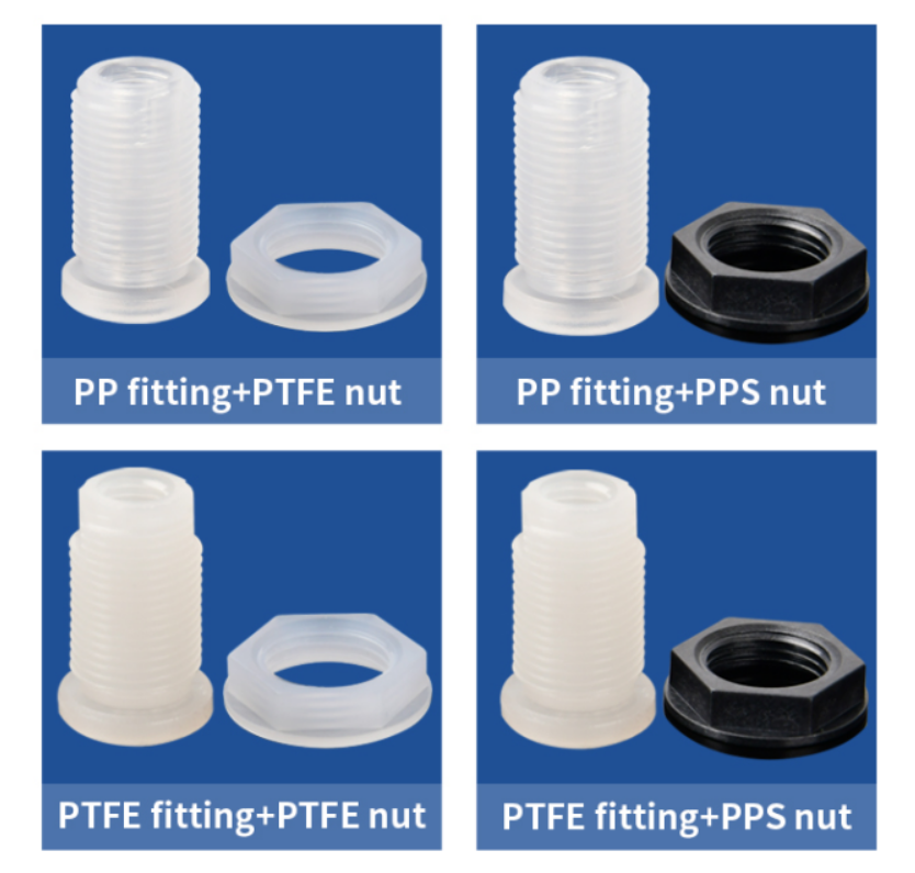 [Fitting] Bulkhead Two-piece Union UNF,M12 나사탭 아답터 피팅 PP,PTFE 재질 1/4 ...