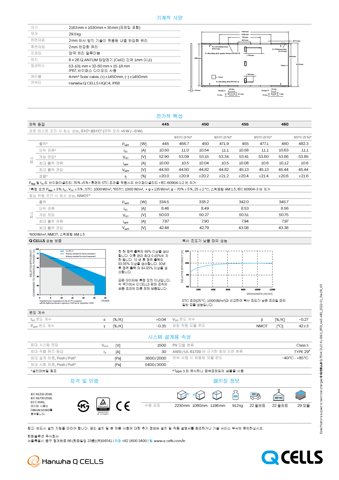 [한화솔루션] Q.PEAK DUO XL-G9.3 BFG (양면) 3등급 450W : SUN_SCO
