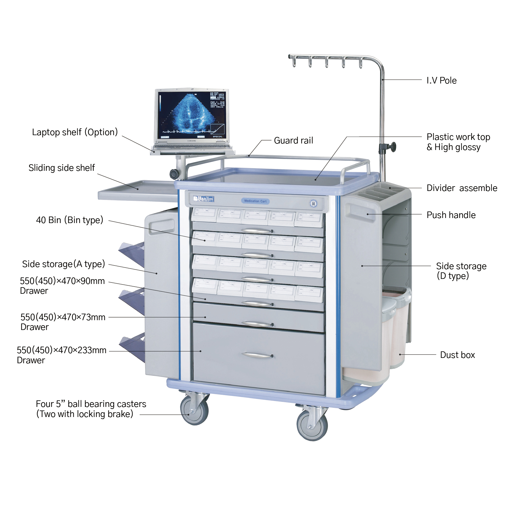 Medication Cart (Bin Type) : |주|한림의료기