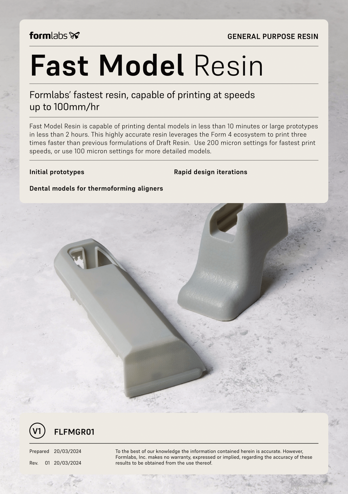 Formlabs (데이터시트) 재료 물성표 Materials Library : 폼랩 기술자료