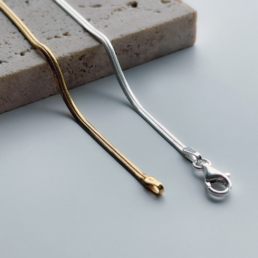 실버925 2mm 실키플렛 스네이크 목걸이 SNF53 : HRM SILVER