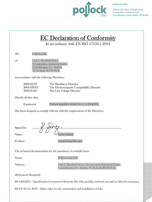 1m Step Lift_Declaration of Conformity : 새한엘앤씨_회사소개