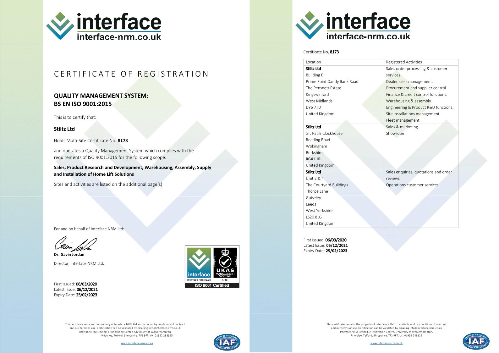 Stiltz Ltd UKAS ISO 9001 Certificate 8173 (ID 10614) : 새한엘앤씨_회사소개