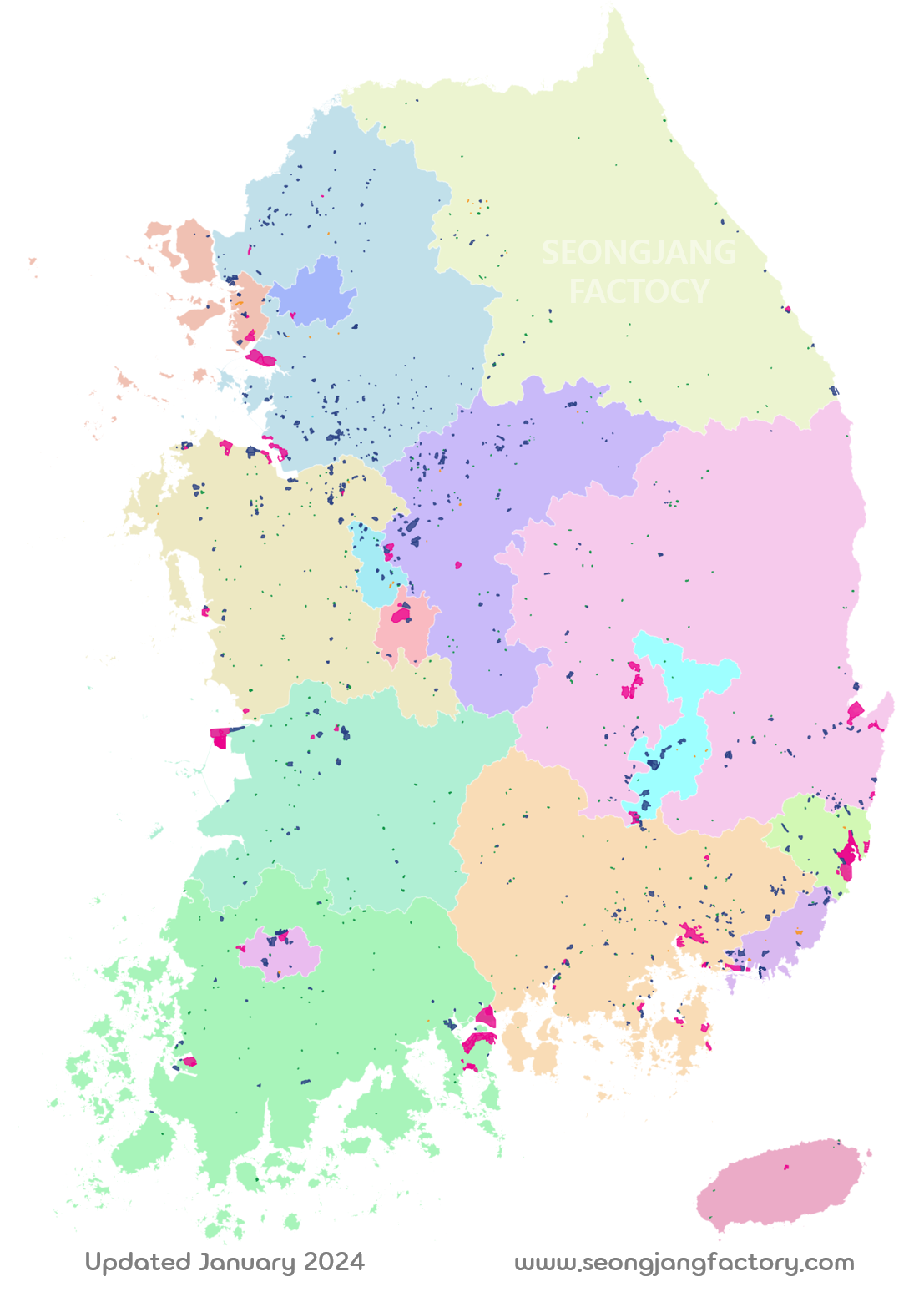 Nationwide Distribution Map of Industrial Complexes in South Korea : 공장 ...