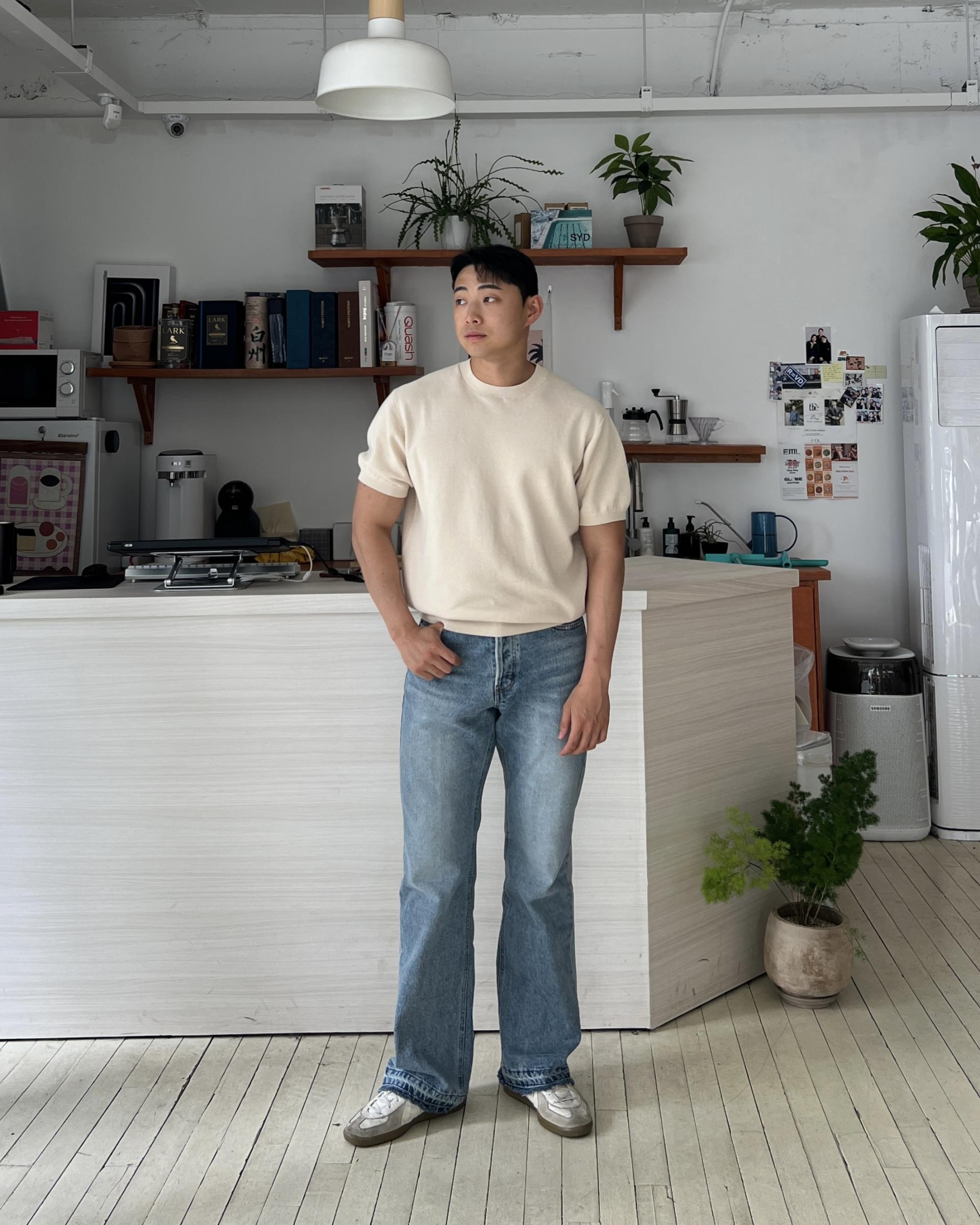 (누적판매 40ea)벨리프 x FFIE Essential Comfort Short Sleeve Round Knit Oatmeal ...