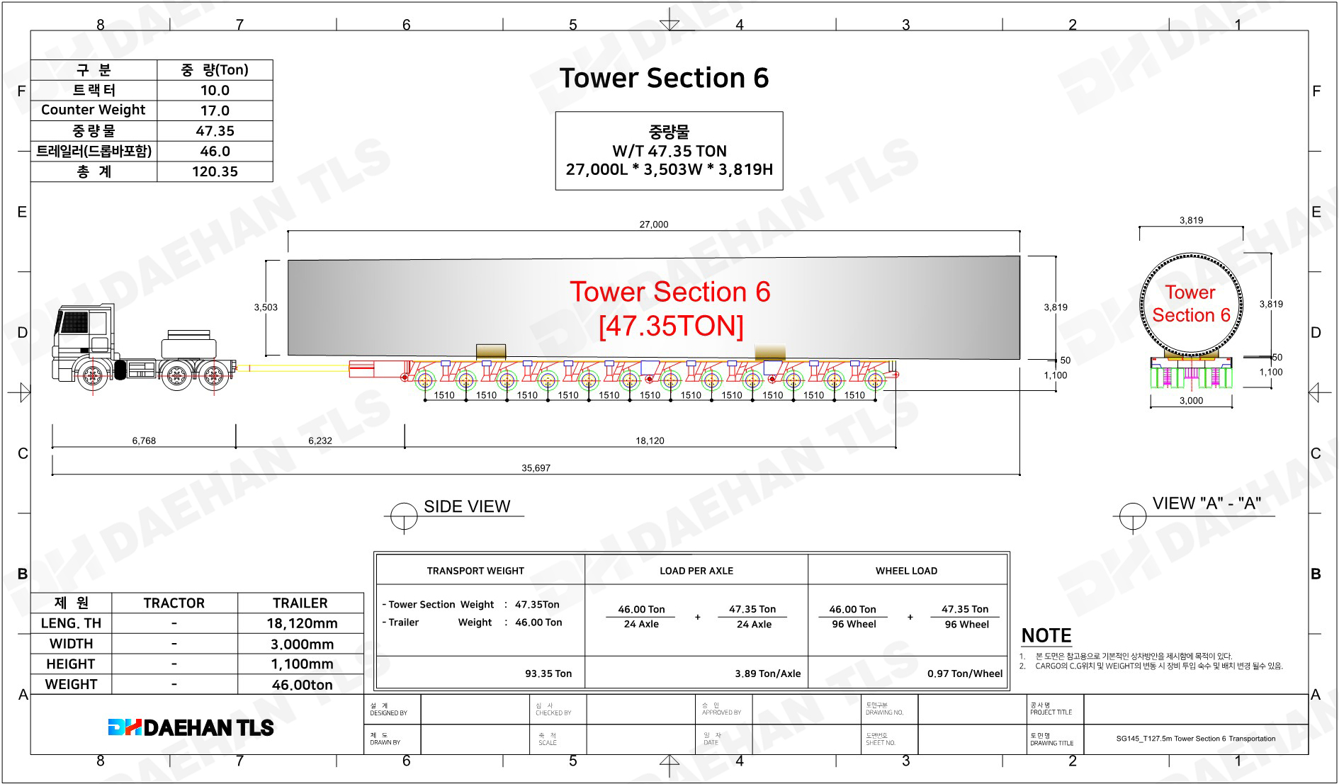 SG145_127.5m 운송용 상차도면 : 대한티엘에스