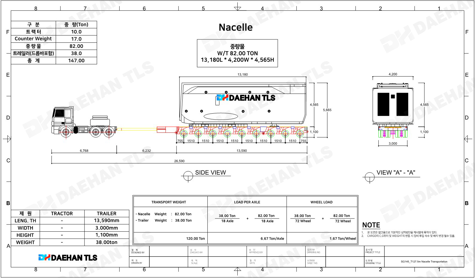 SG145_127.5m 운송용 상차도면 : 대한티엘에스