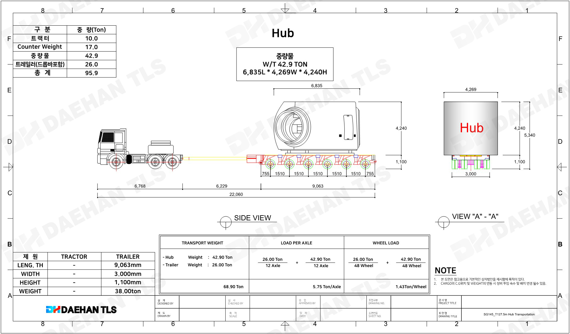 SG145_127.5m 운송용 상차도면 : 대한티엘에스