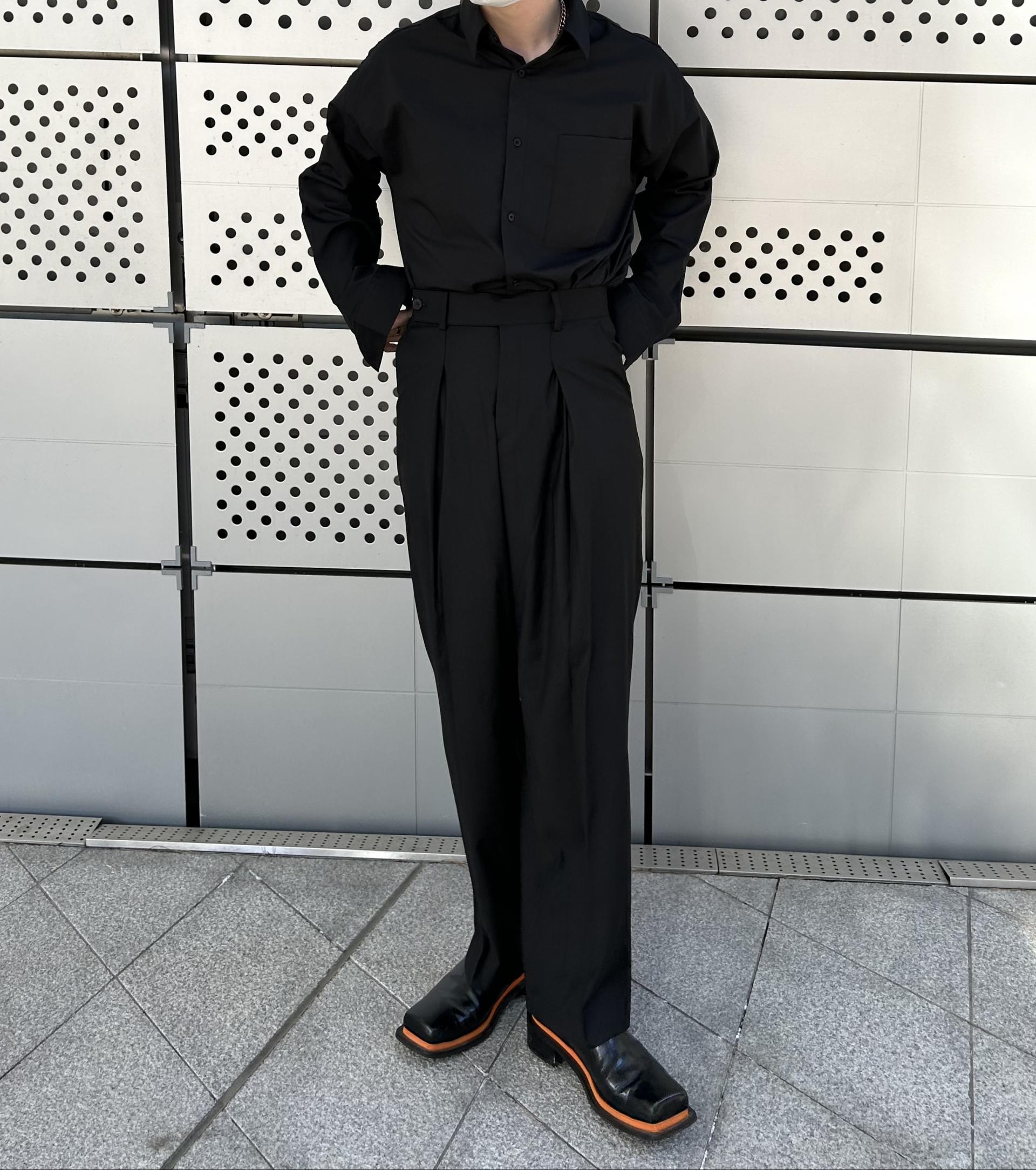 (soldout) 벨티드 역주름 세미와이드 슬랙스 2COL (블랙,다크그레이) : 이치반