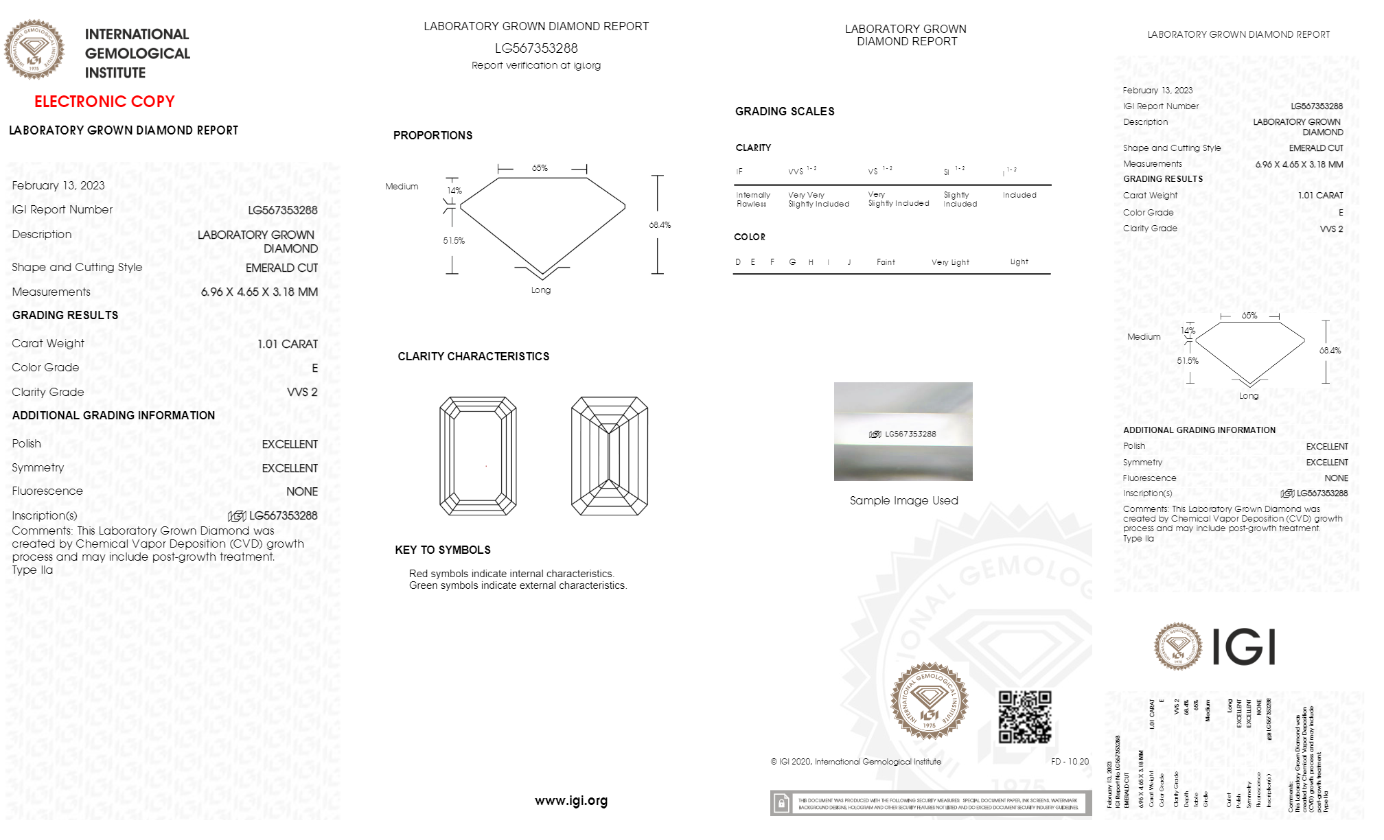 1.01ct E VVS2 EX 에메랄드컷 다이아몬드 (랩그로운 IGI 감정서 동봉) 3288 : SANG & BETH