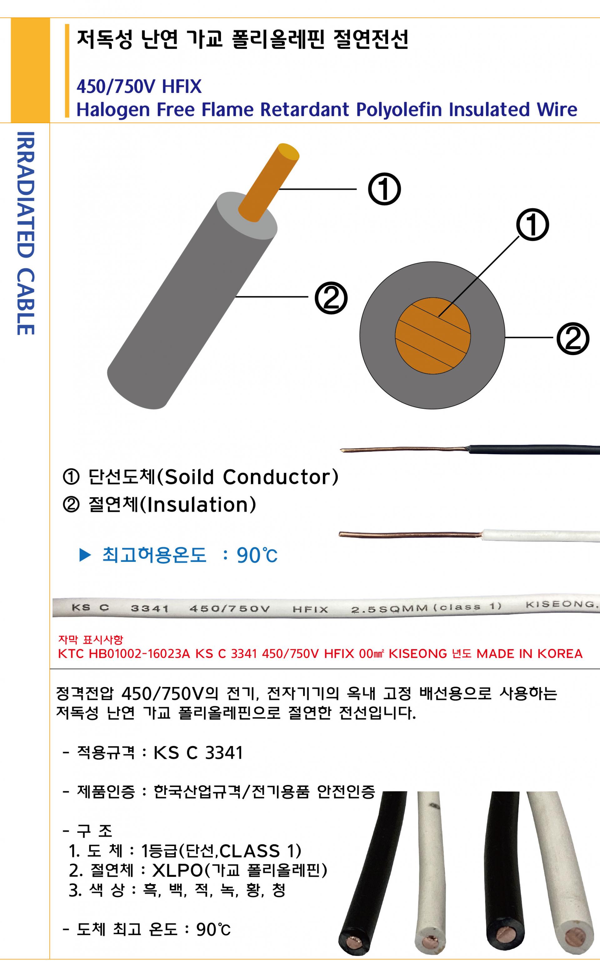 HFIX 전선 단선 난연 케이블 미터단위 절단판매