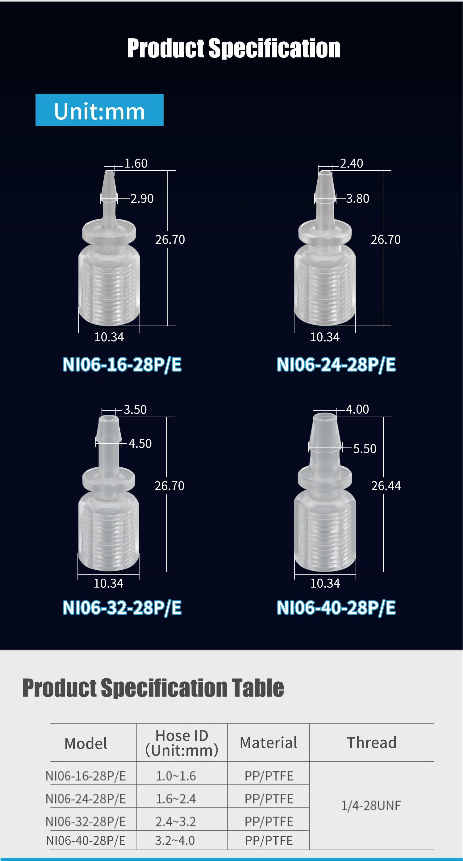 [Fitting] Barb-to-Female Adapter 니플형 나사탭 연결 아답터 피팅 PP PTFE 재질 1/4-28UNF ...